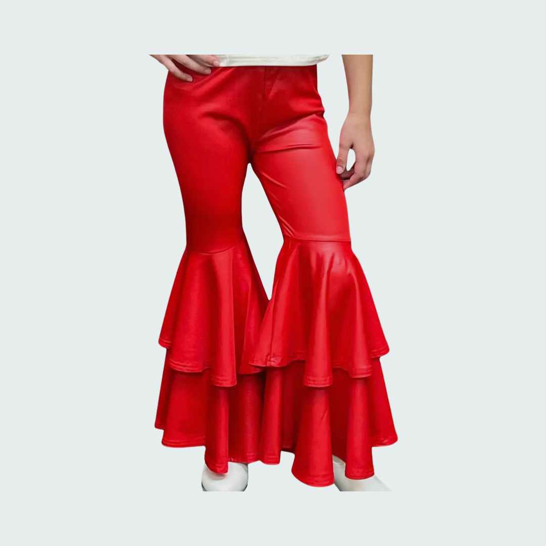 Red Faux Leather Double Layer Bell Pants – Beaus & Babes Boutique